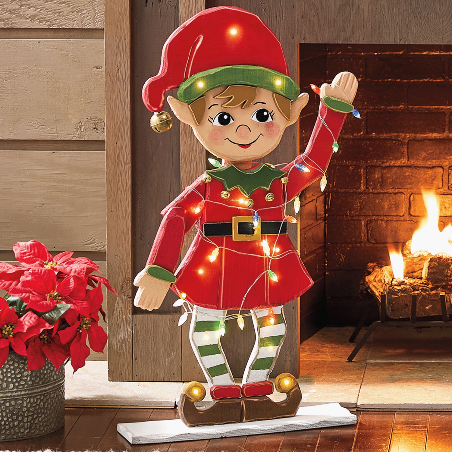 Chunky Wood Cutouts Lit Elf | Country Door