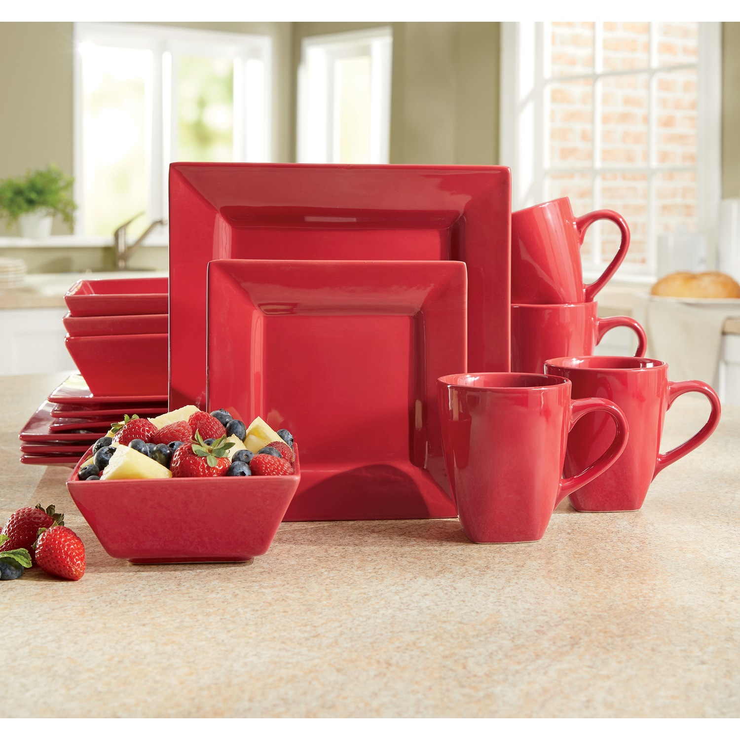 16-Piece Modern Square Dinnerware Set in Solid Colors | Country Door
