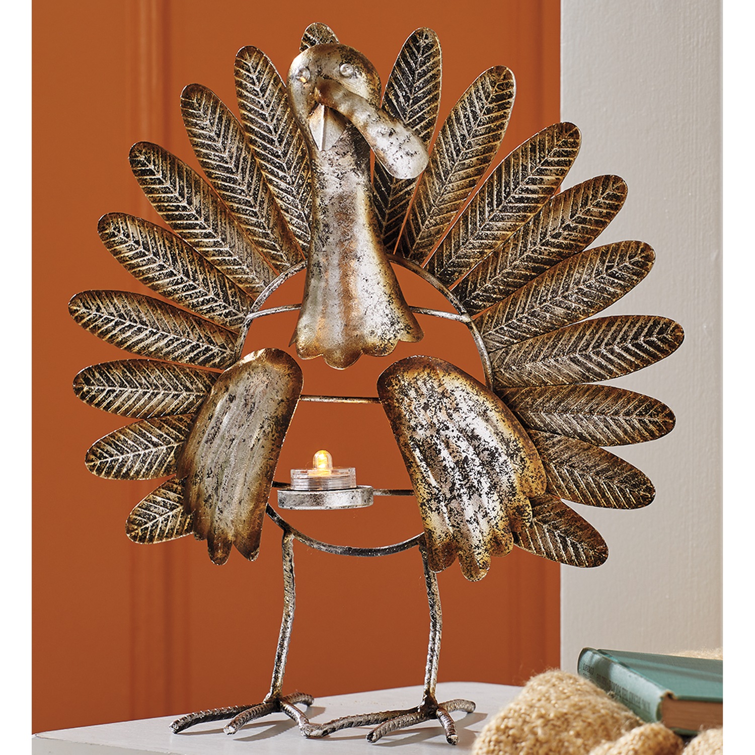 Galvanized Turkey Candleholder with LED Candle | Country Door