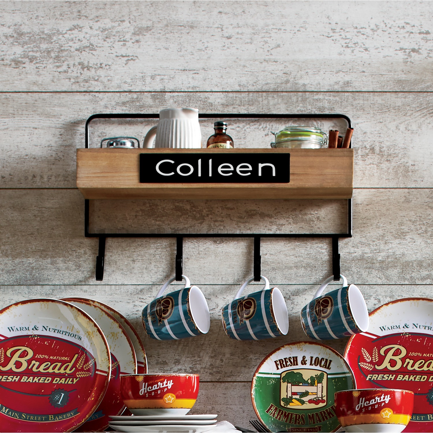 Personalized Wall Shelf with Hooks | Country Door