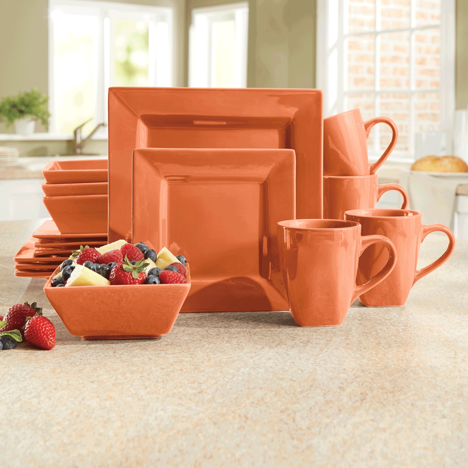 16-Piece Modern Square Dinnerware Set in Solid Colors | Country Door