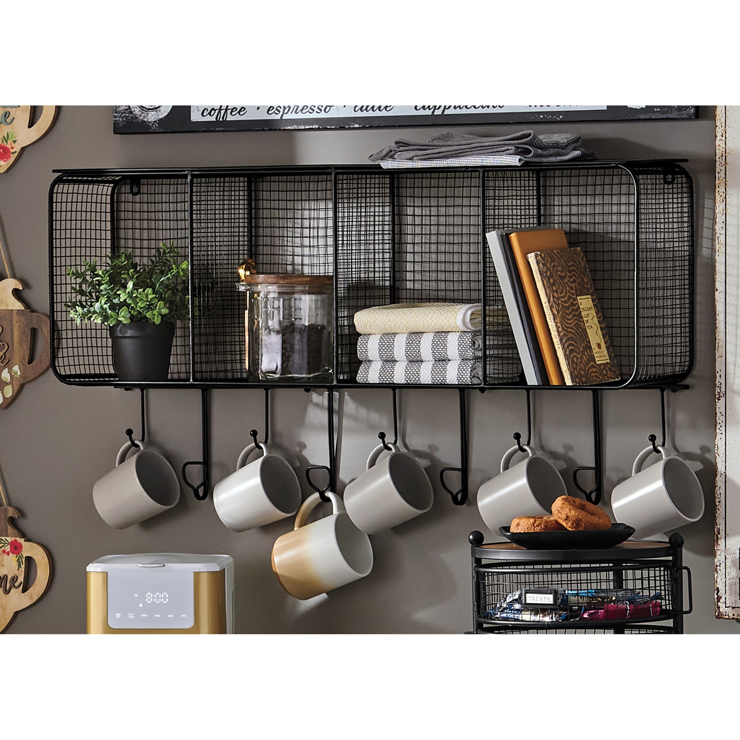 Wire Wall Shelf with Hooks | Country Door