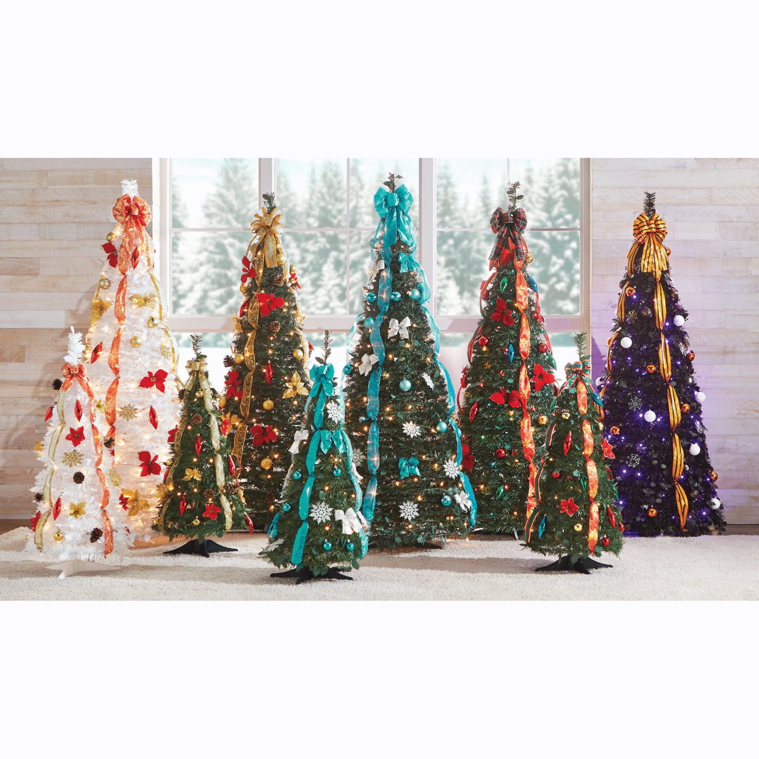 Holiday 6-Foot Pre-Lit Pop-Up Tree and 3' Poinsettia Pop-Up Tree ...