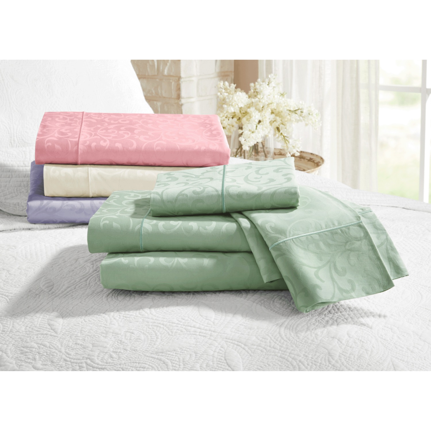 300-Thread Count Cotton Scroll Jacquard Sheet Set | Country Door