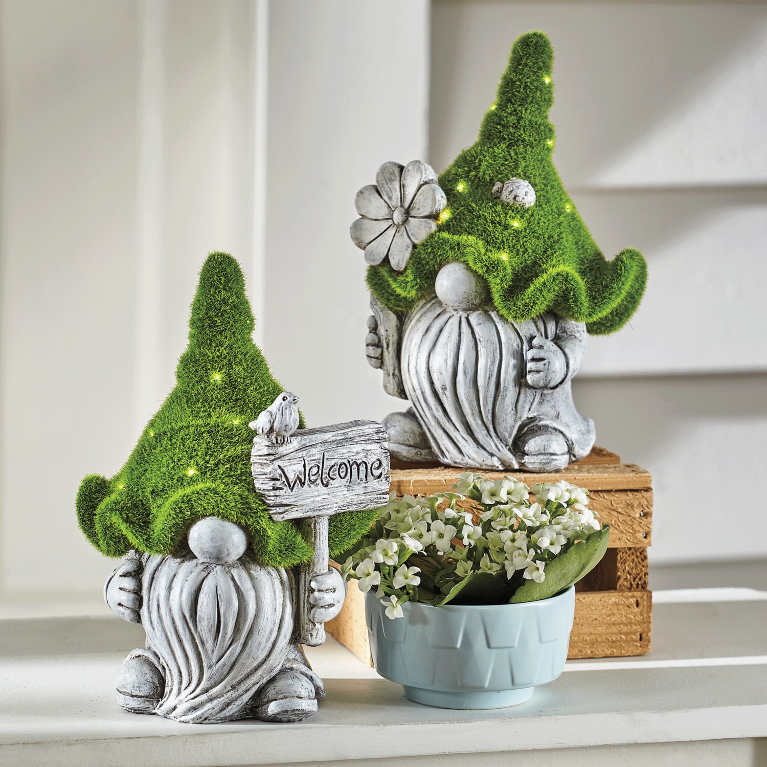 Set of 2 Solar Moss Gnomes | Country Door
