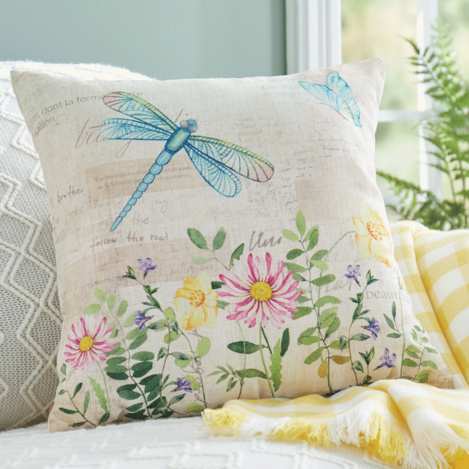 Dragonfly Floral Accent Pillow | Country Door
