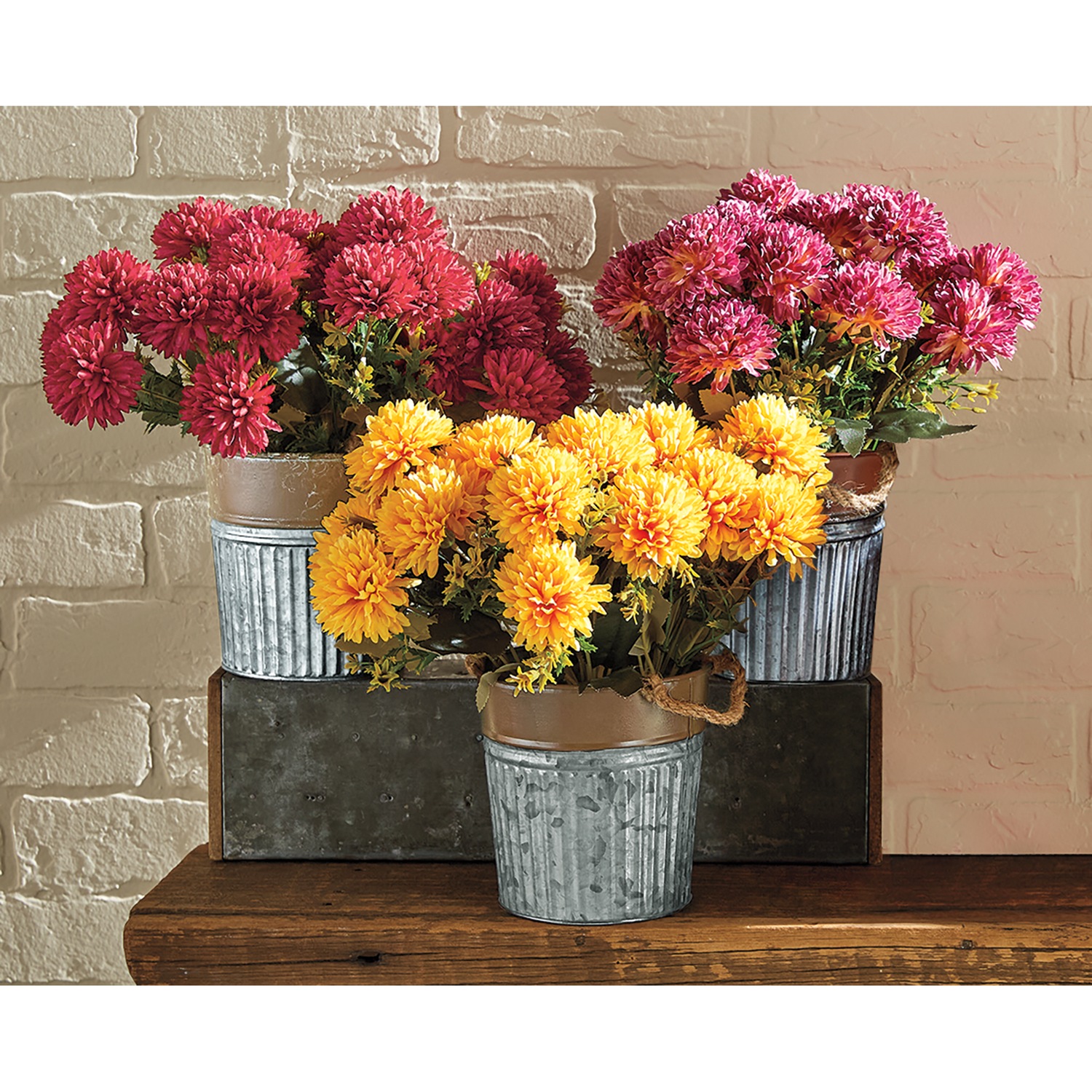 Faux Mums in Galvanized Pots | Country Door