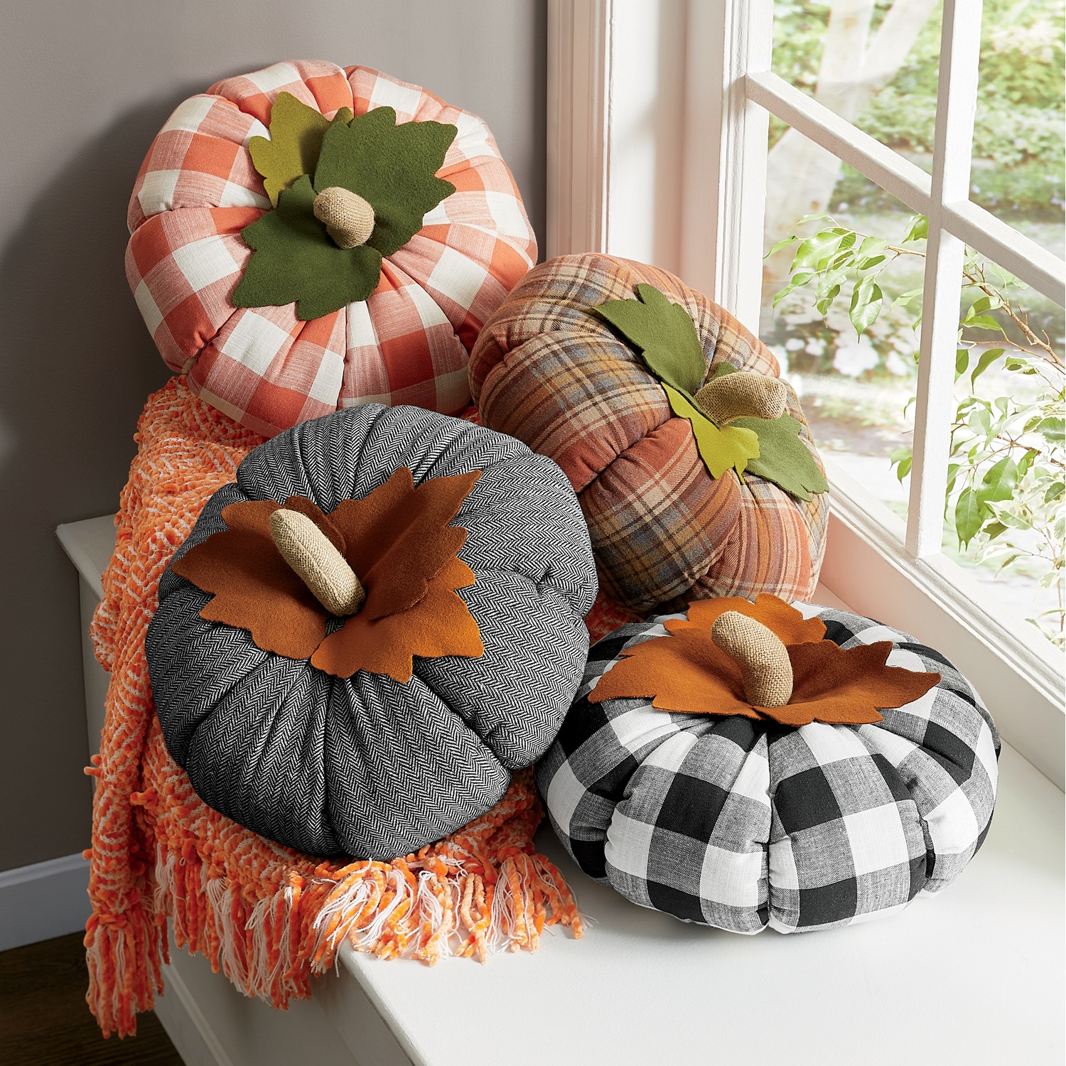 Stuffed Pattern Pumpkin Pillow | Country Door