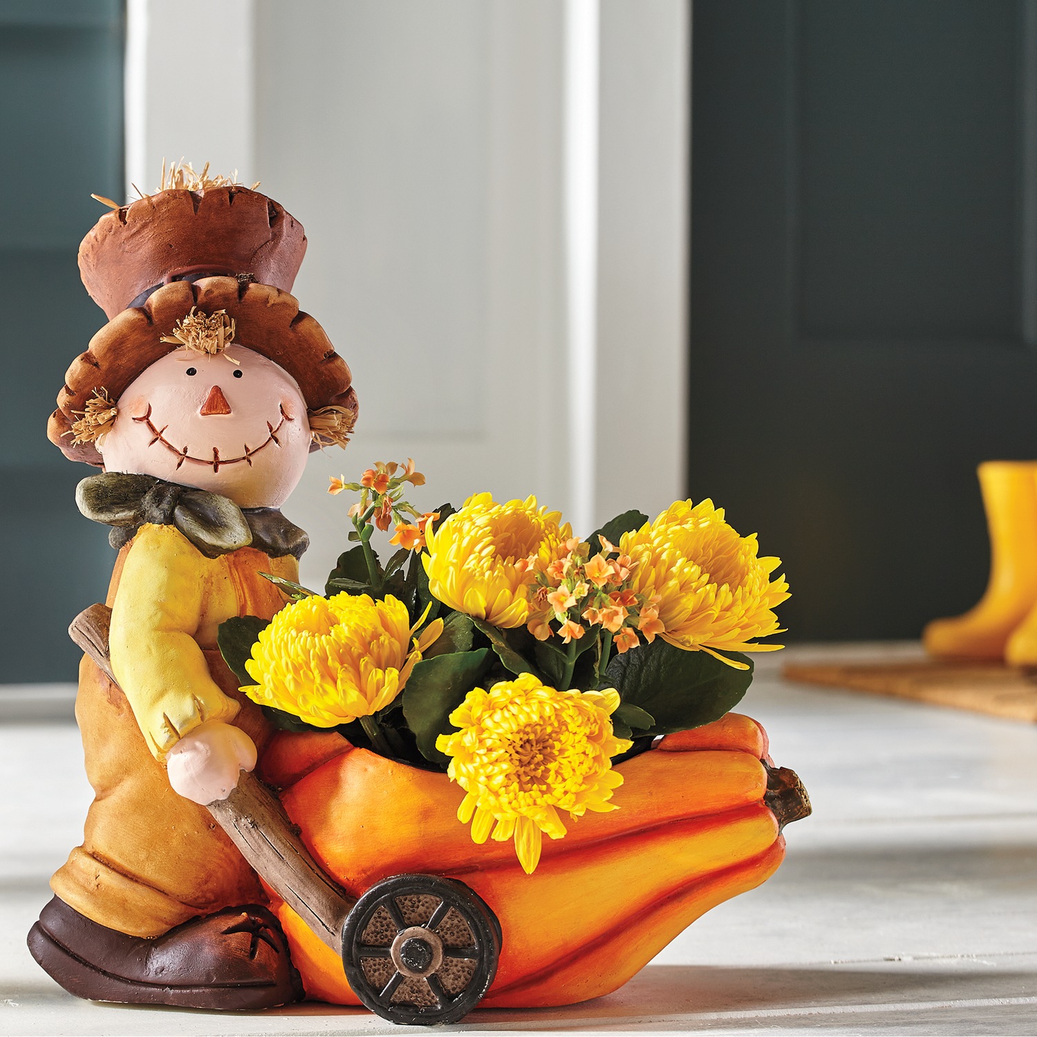 Scarecrow With Gourd Wheelbarrow Figurine | Country Door