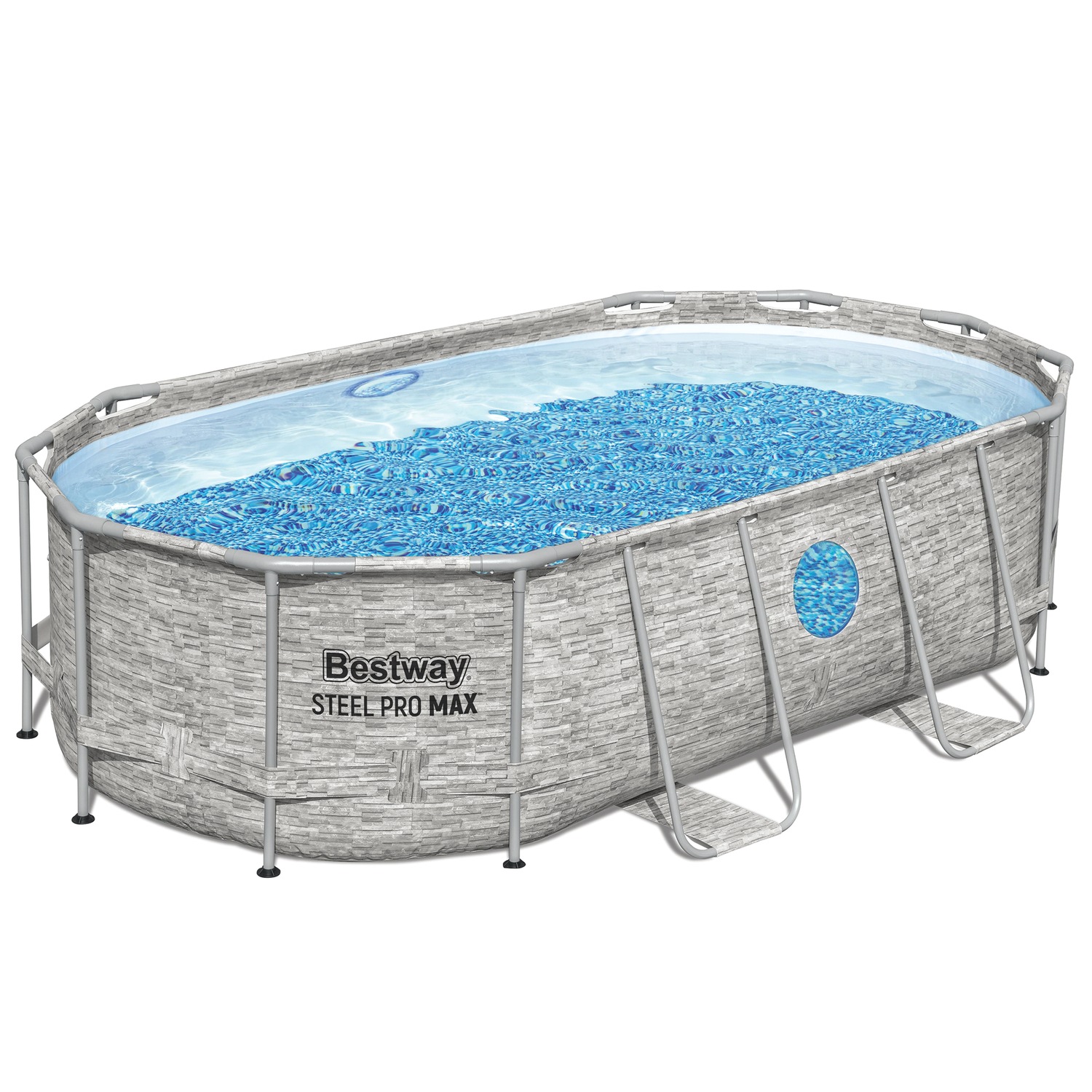 Bestway Power Steel Swim Vista Series 14' Above Ground Outdoor Swimming Pool Set with Filter ...