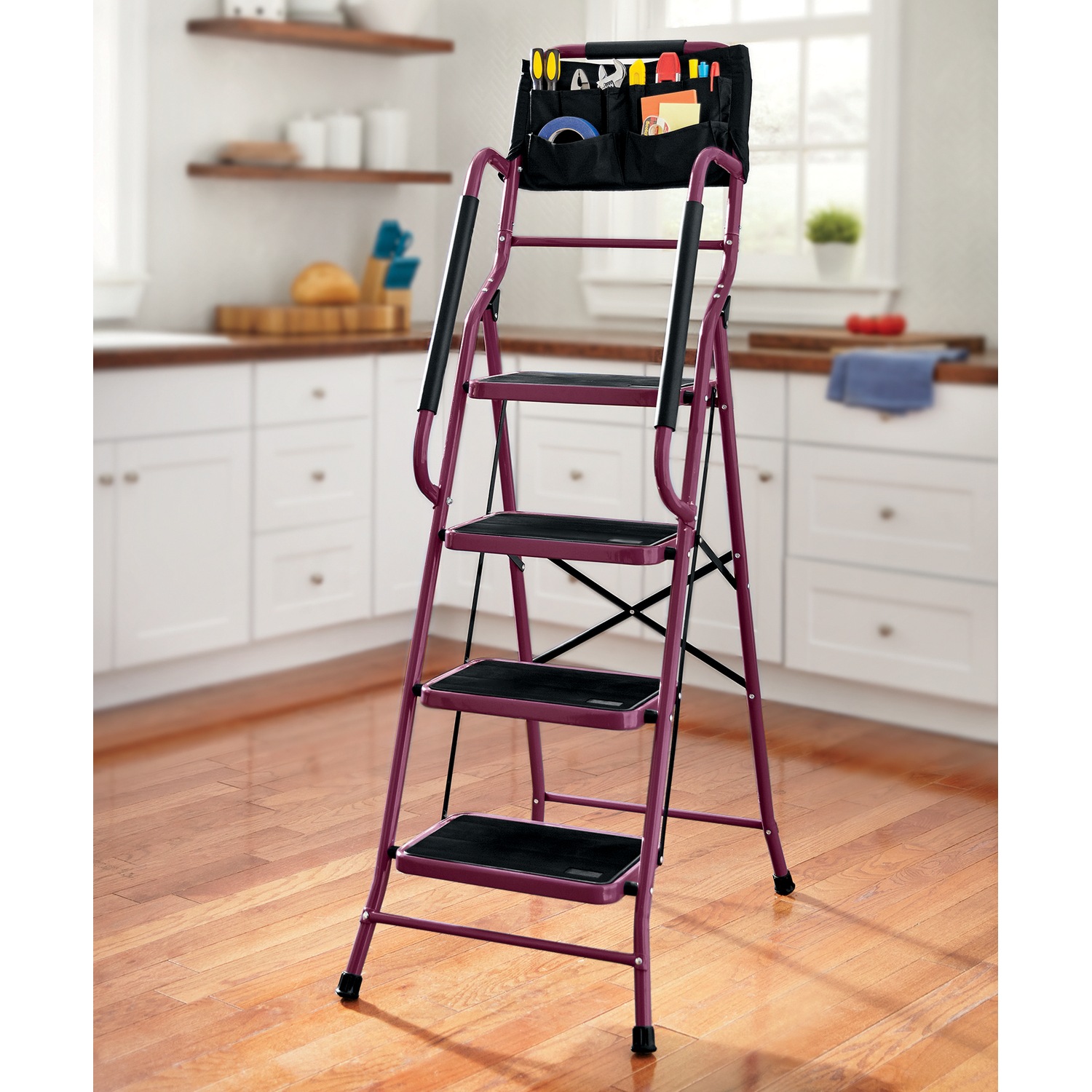 4-Step Safety Ladder with Tool Tote and Non-Slip Steps | Country Door