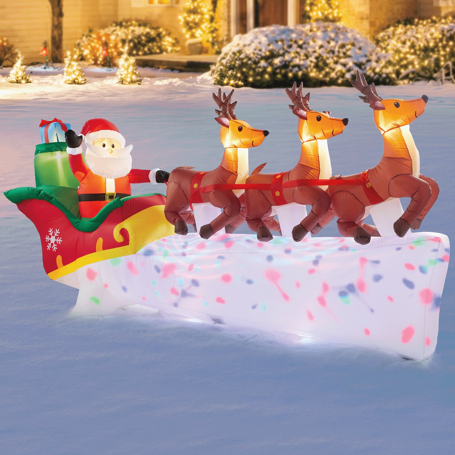 Lit Santa’s Sleigh and Reindeer Inflatable | Country Door