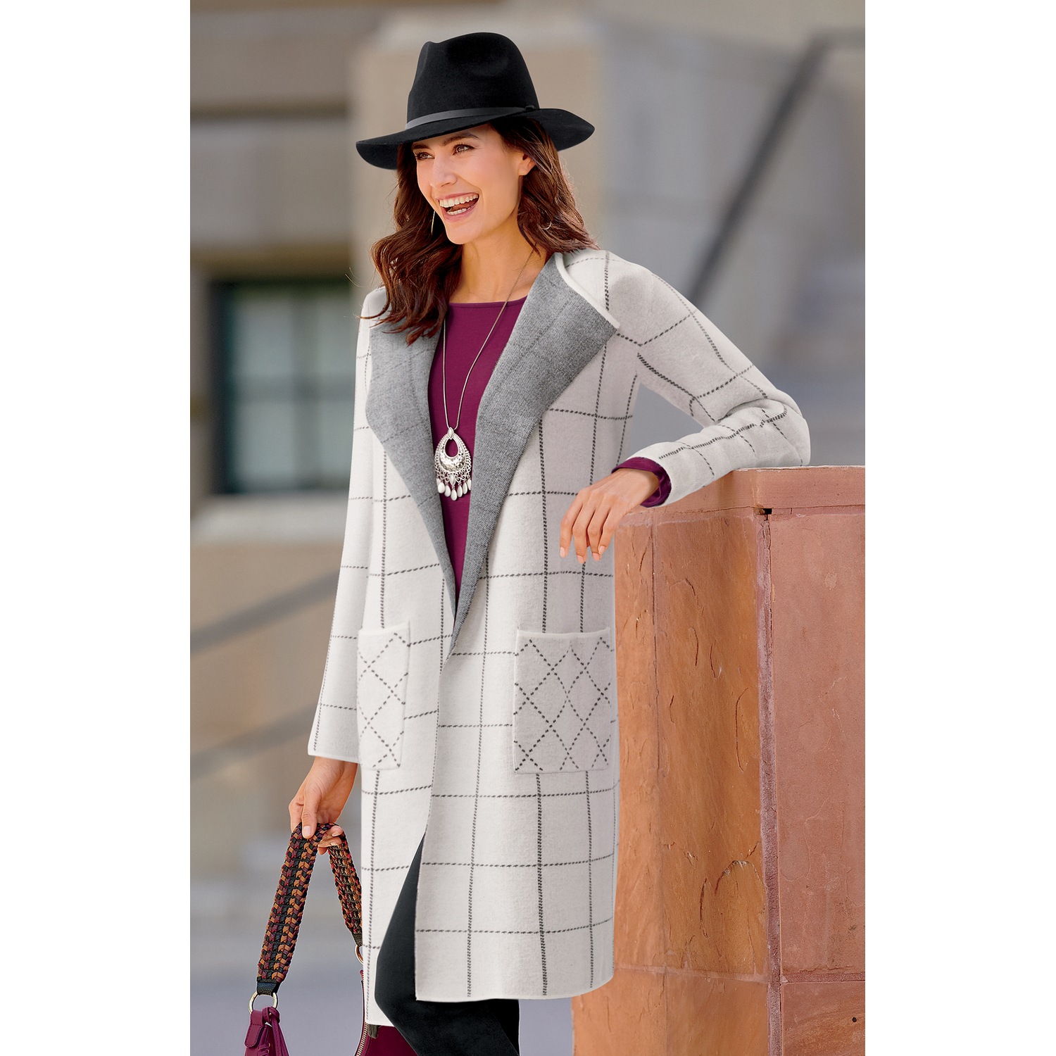 Windowpane Pocket Cardigan | Country Door
