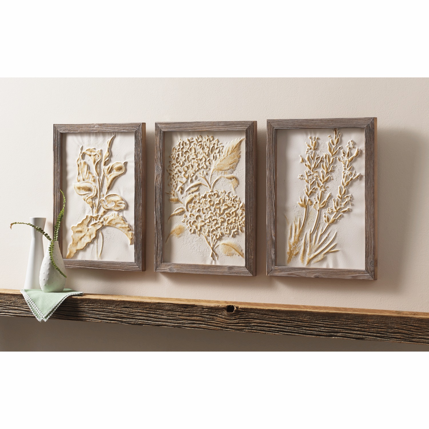 Set of 3 Floral Embossed Wall Art | Country Door