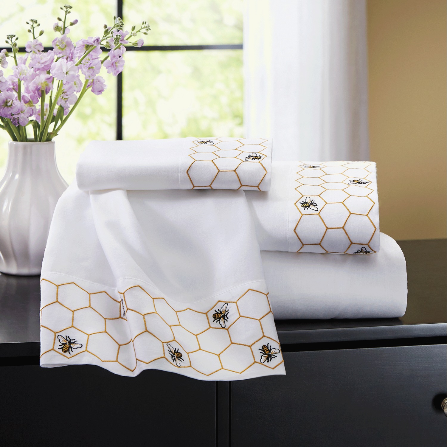 Bee And Honeycomb Embroidered Sheet Set | Country Door