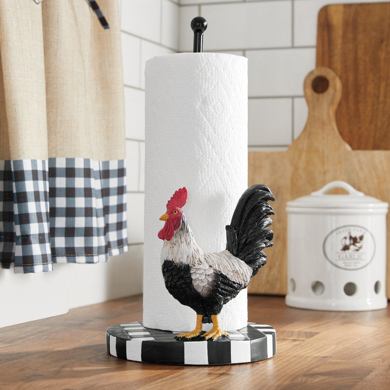 Rooster Checkered Paper Towel Holder | Country Door