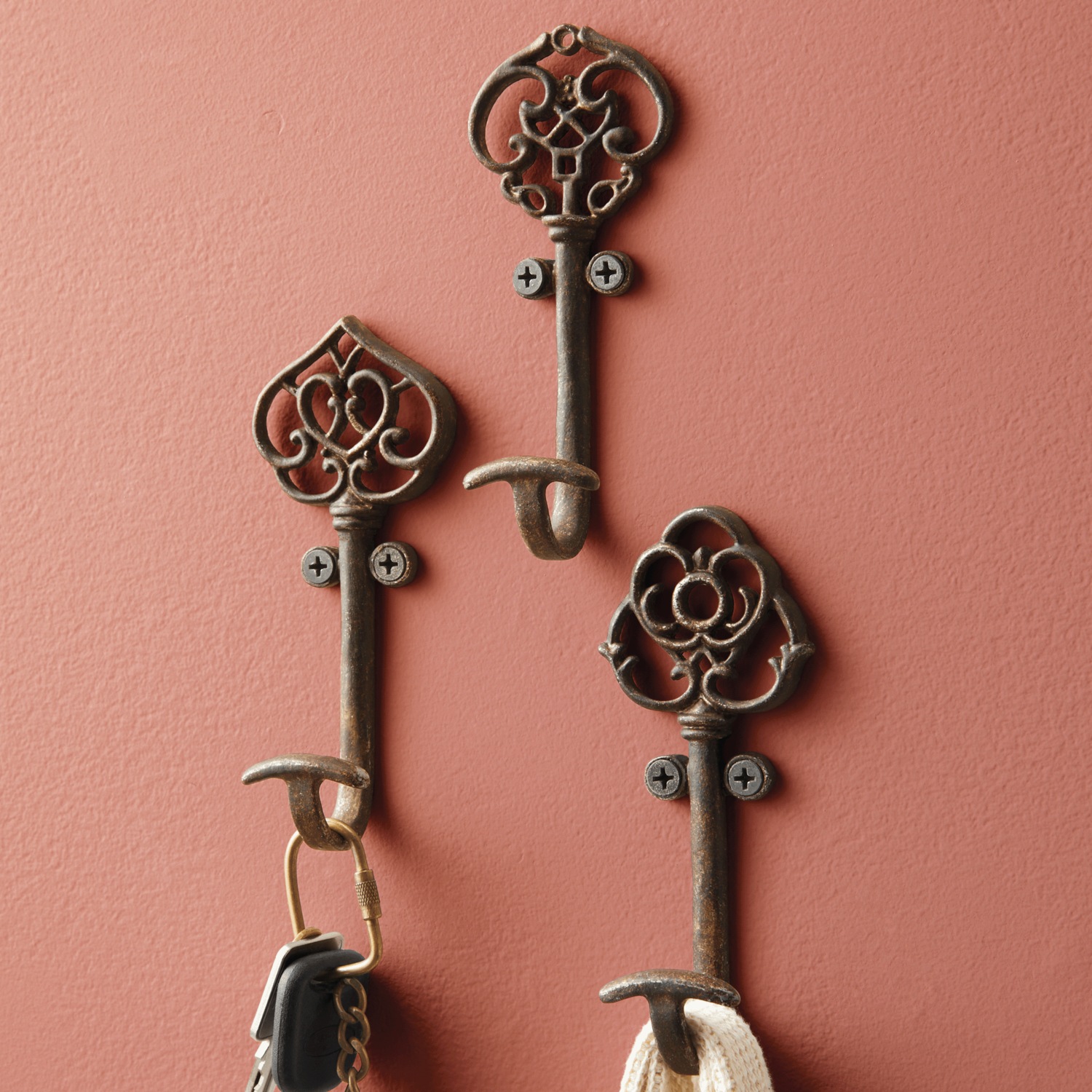 Set of 3 Cast Iron Key Wall Hooks | Country Door