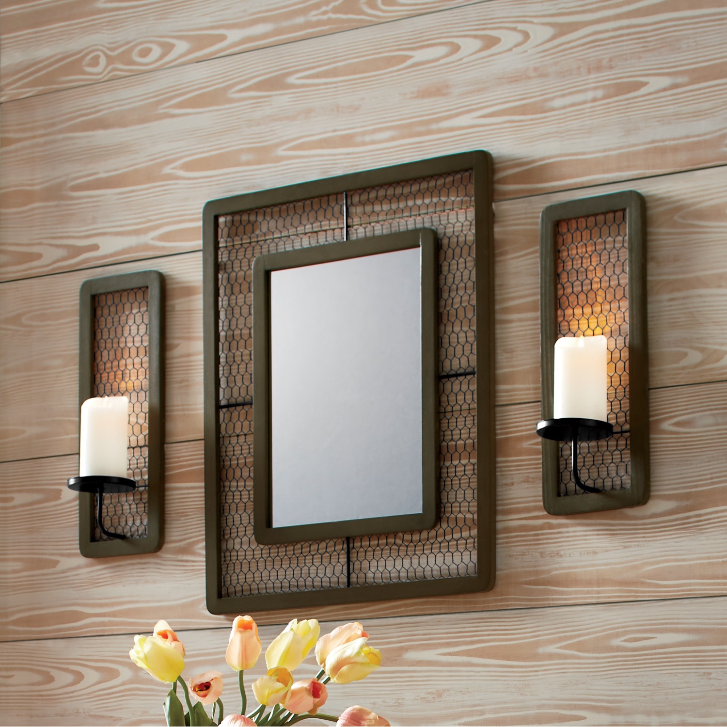 Set of 2 Chicken Wire Wall Sconces | Country Door