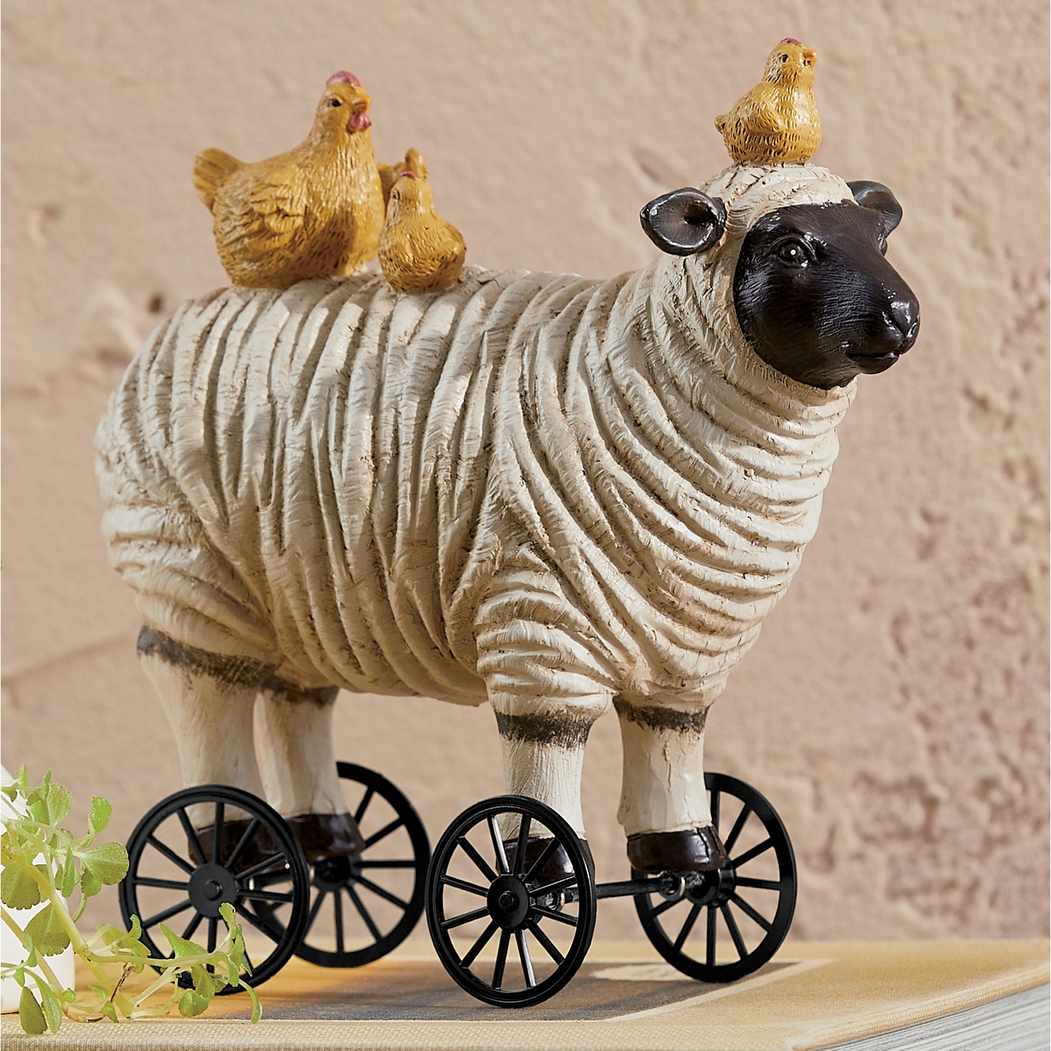 Sheep and Chick On Wheels Figurine | Country Door