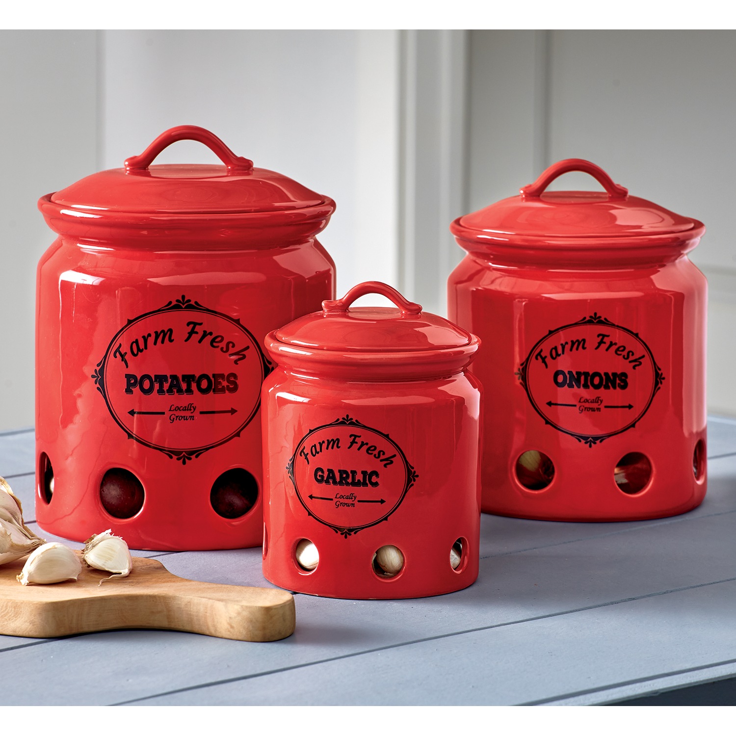 Set of 3 Farmhouse Vented Canisters | Country Door