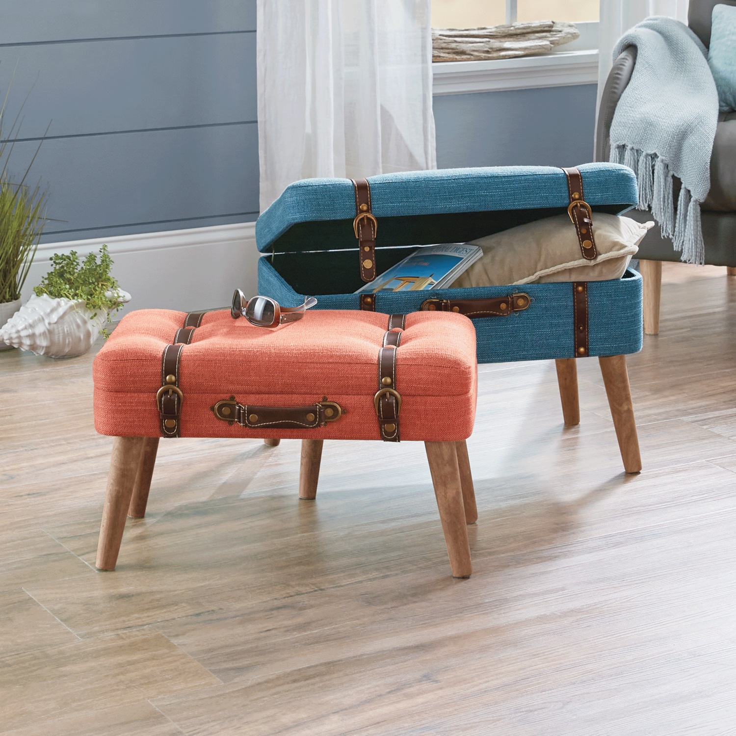 Set of 2 Suitcase Ottomans | Country Door
