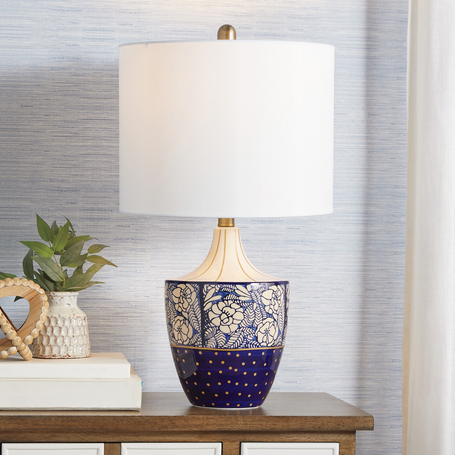 Blue Floral and Dot Base Table Lamp | Country Door