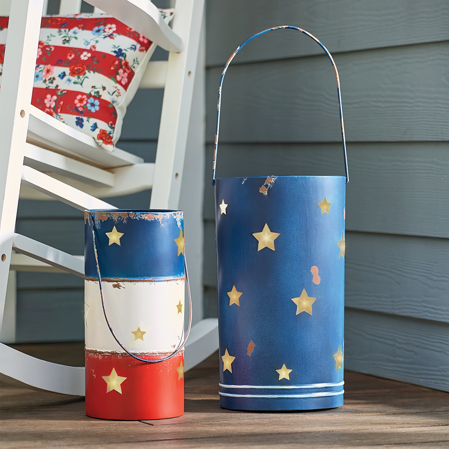 Set of 2 Lit Rustic Americana Buckets | Country Door