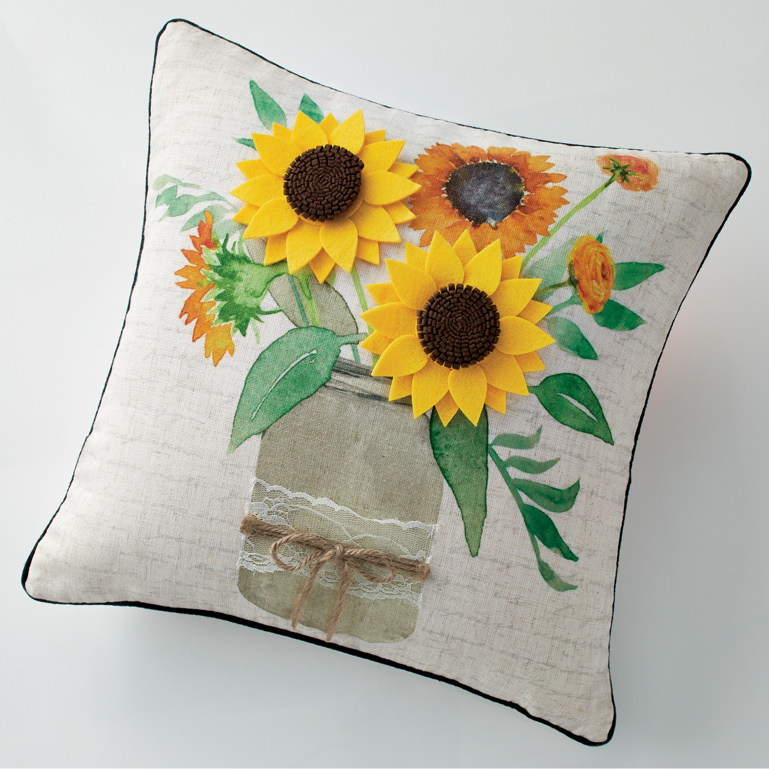 Sunflower Mason Jar Pillow Cover | Country Door