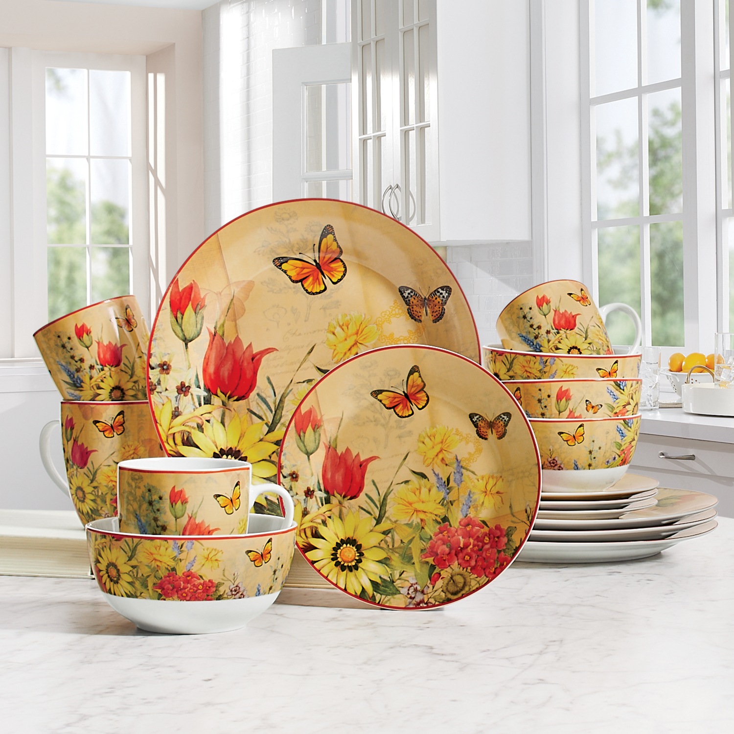 16-Piece Floral Butterfly Dinnerware Set | Country Door