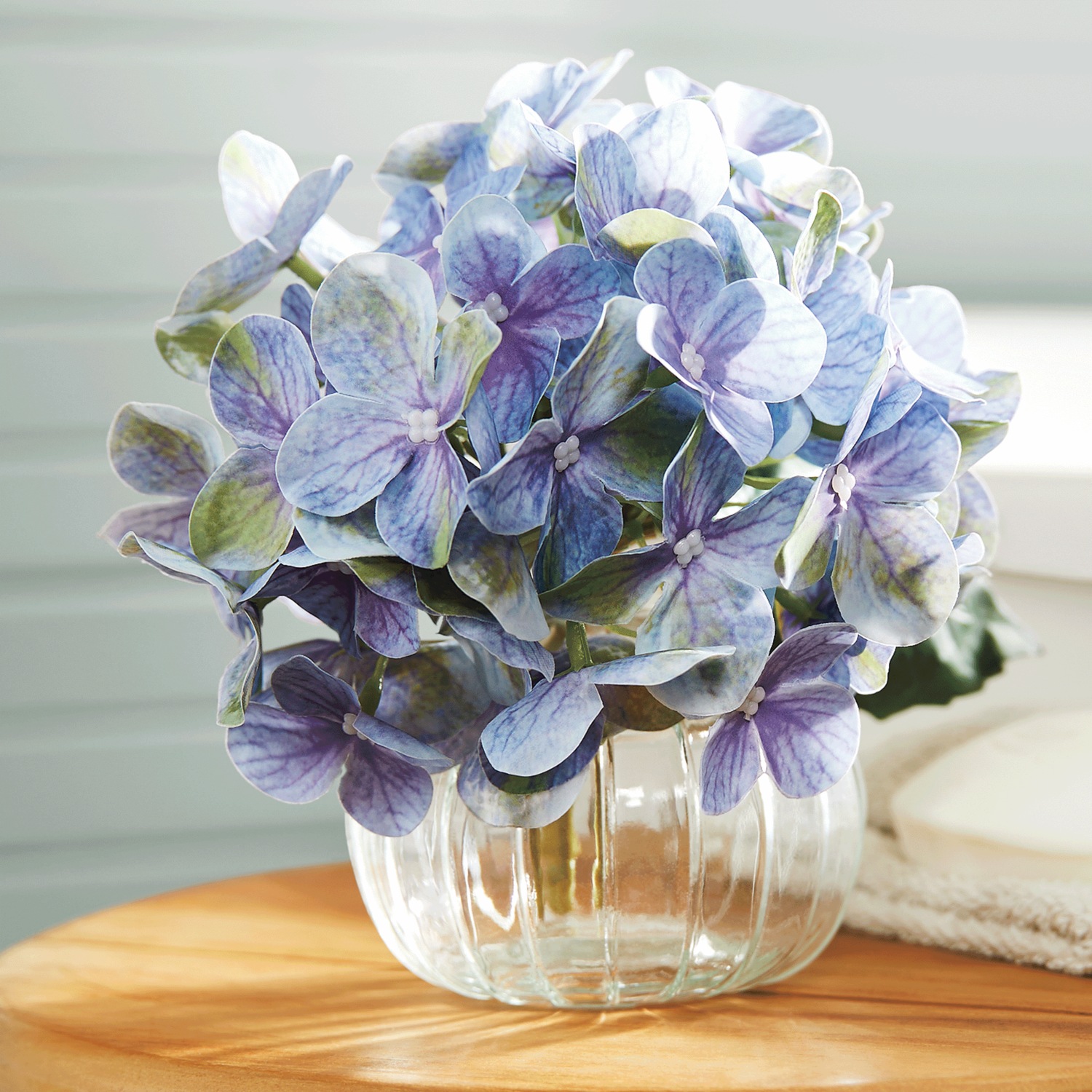 Blue Hydrangea Arrangement in Glass Vase | Country Door