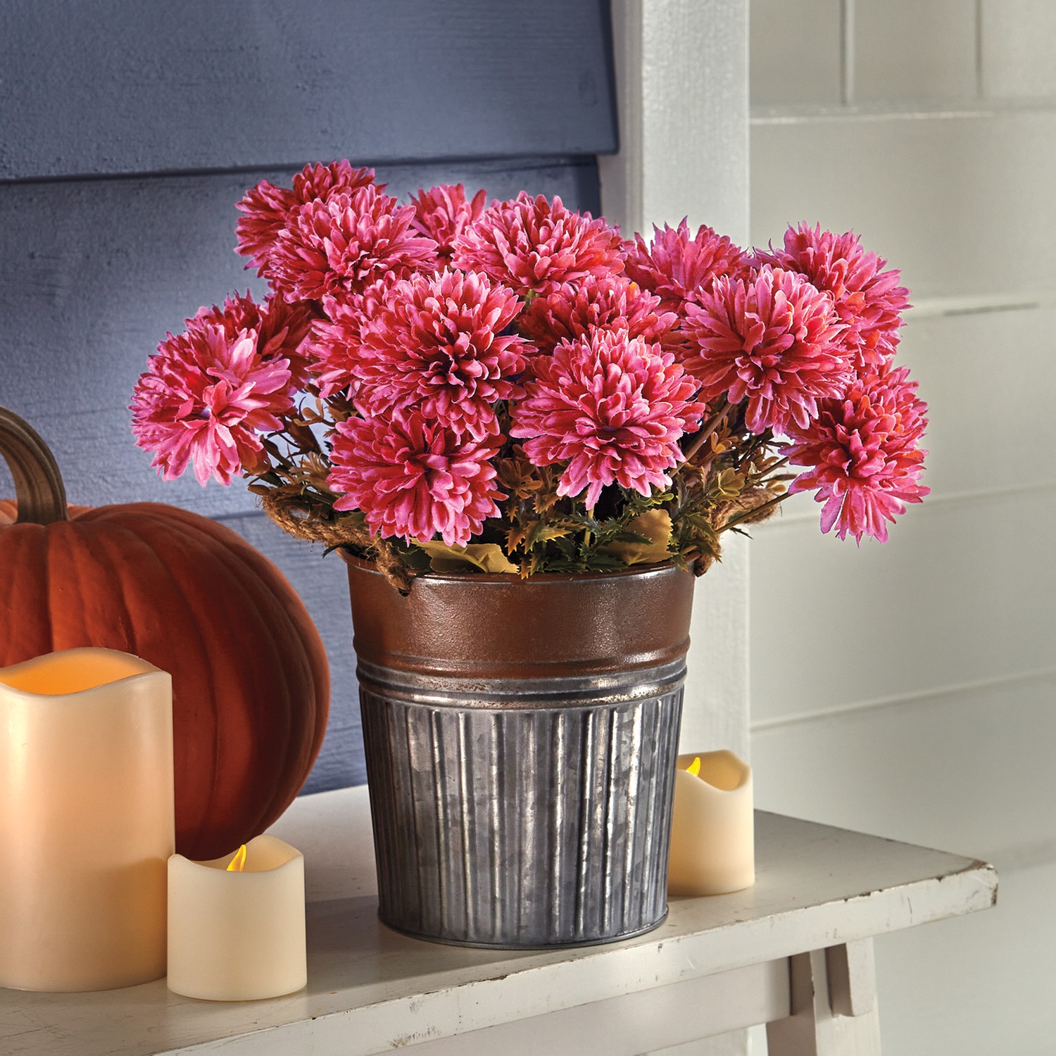 Faux Mums in Galvanized Pot | Country Door
