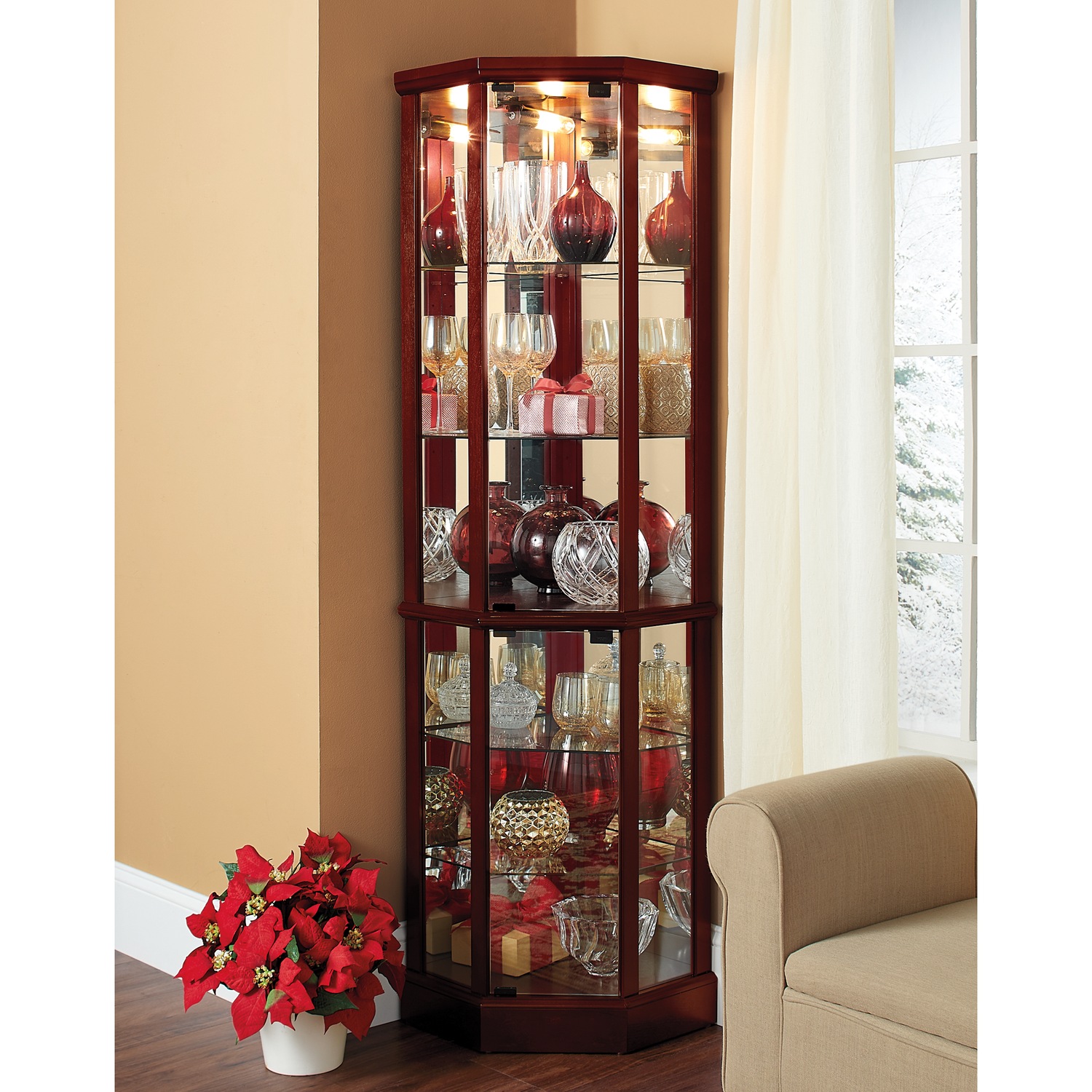 Tessa Lighted Corner Curio Cabinet Black