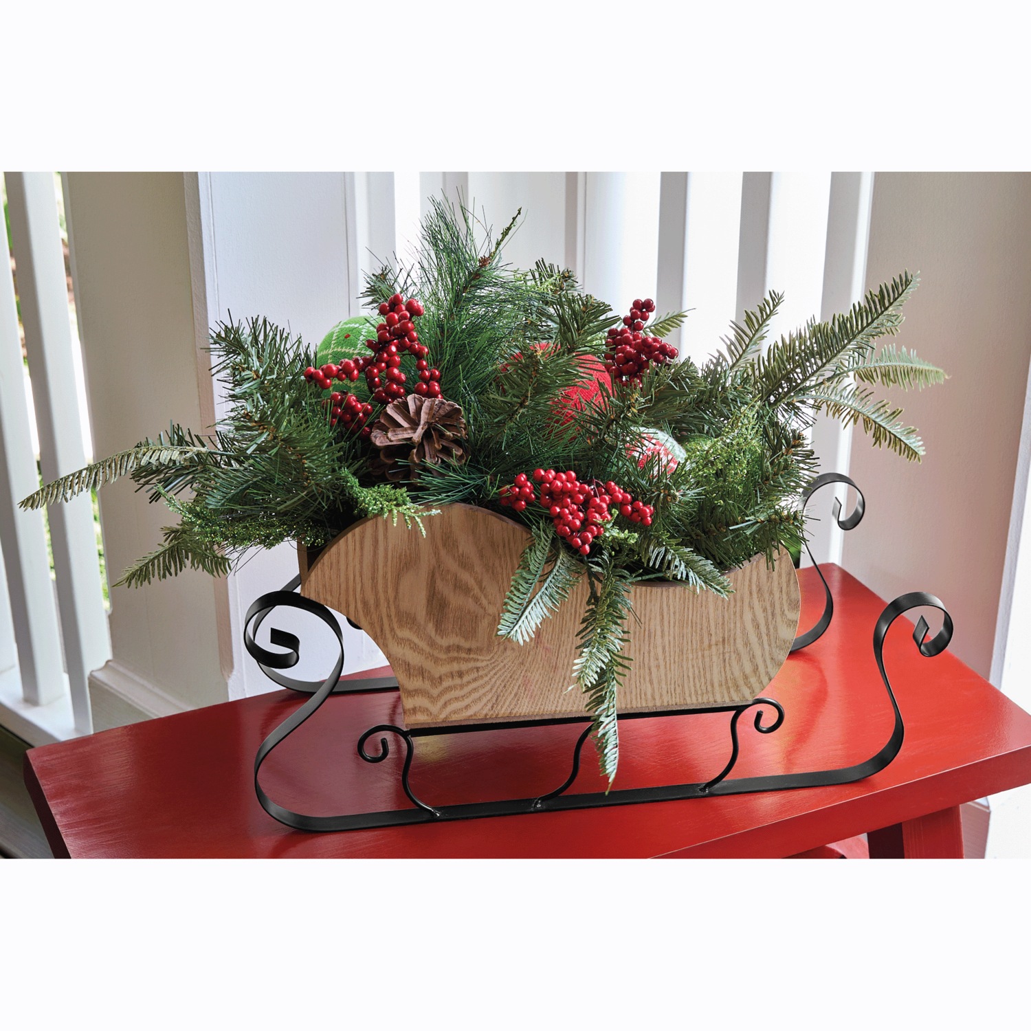 Wood and Metal Sleigh with Florals | Country Door