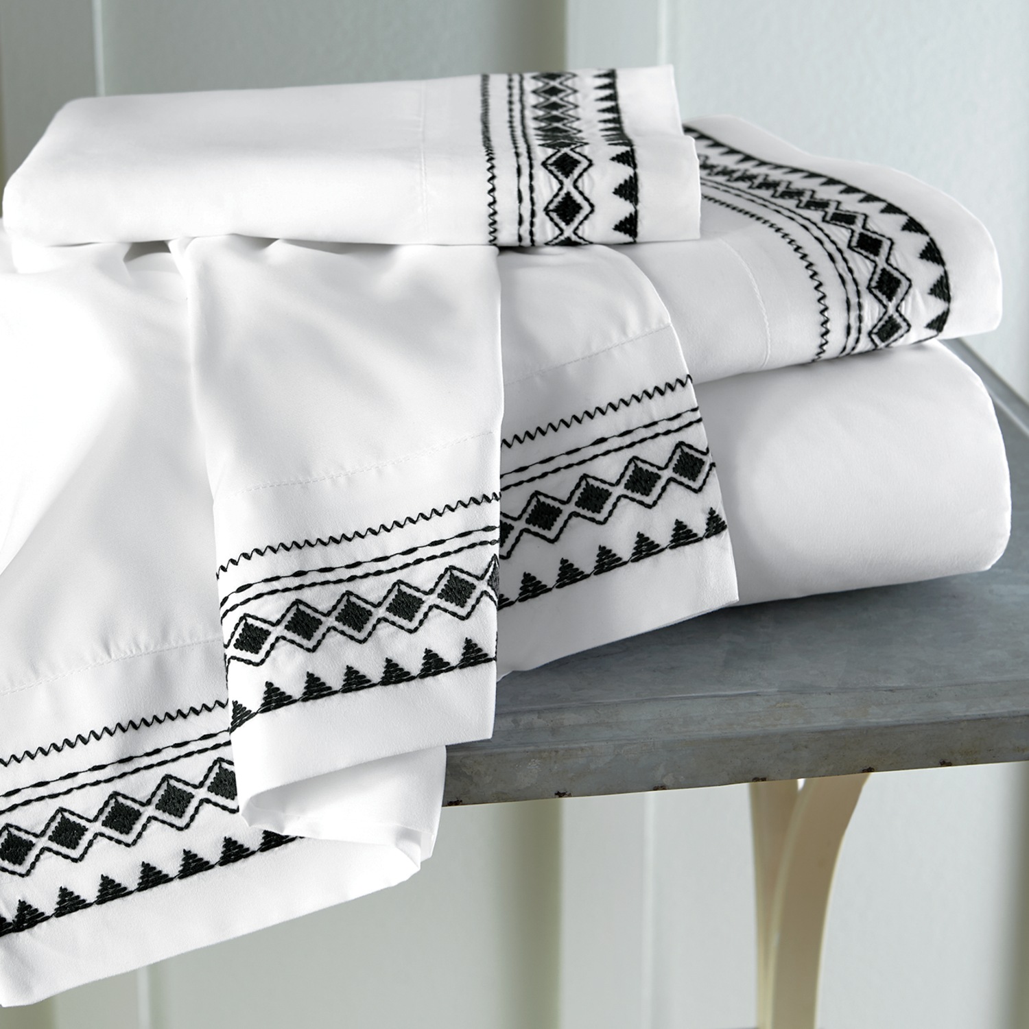 Chain-Stitch Embroidered Microfiber Sheet Set | Country Door