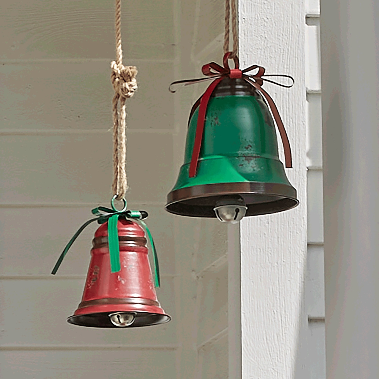 Set of 2 Red and Green Rustic Bells | Country Door