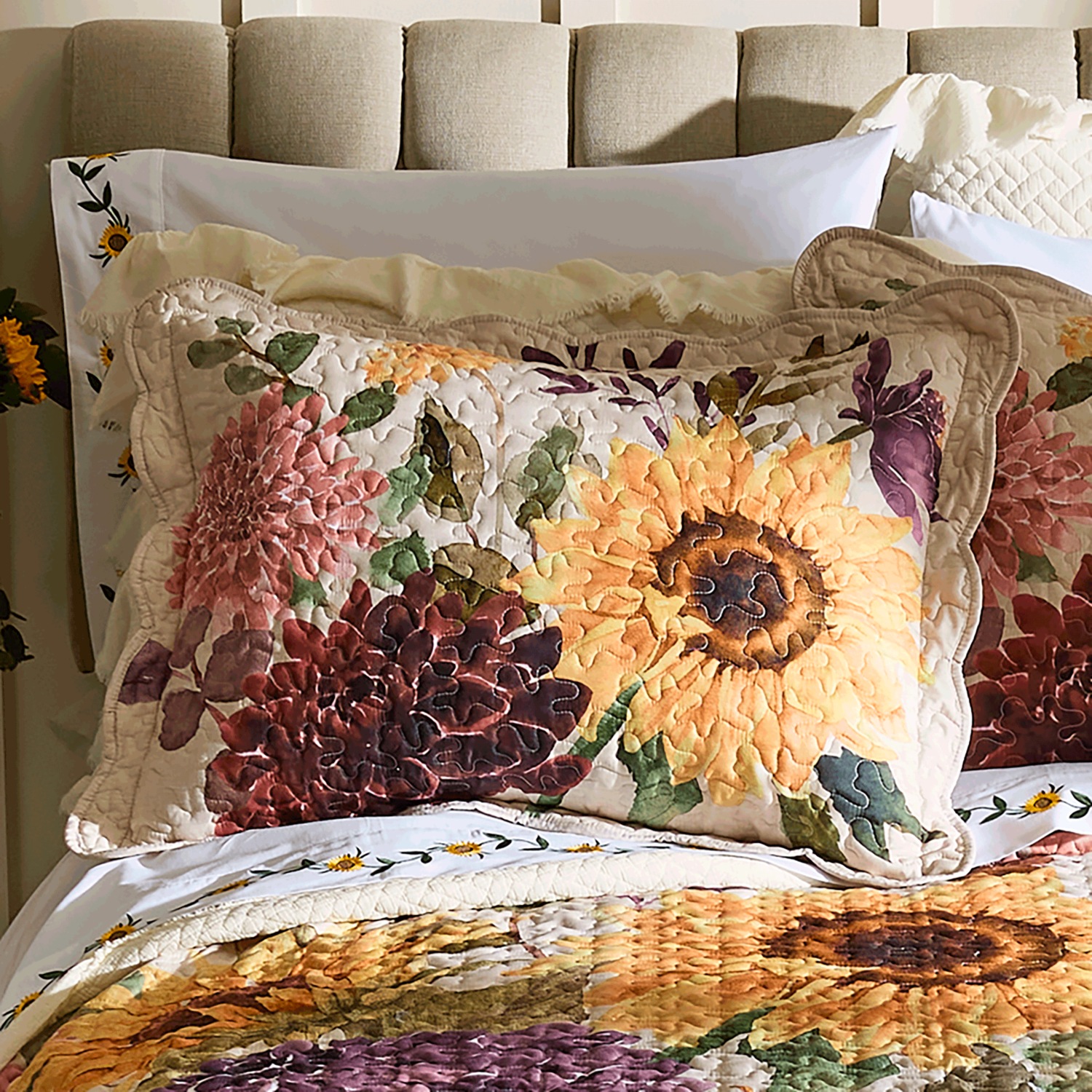 Embroidered Sunflower Hem Sheet Set | Country Door